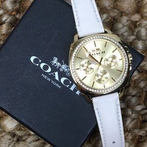 Coach | Accessories | Coach Boyfriend Leather Strap White And Gold ...